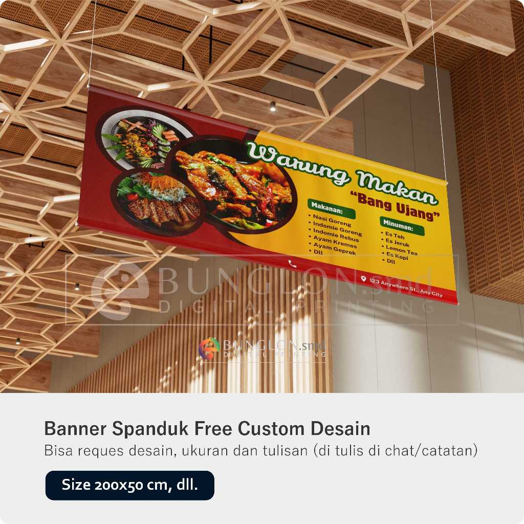 Jual Banner Spanduk Warung Makan Bang Ujang Free Custom Desain | Shopee ...