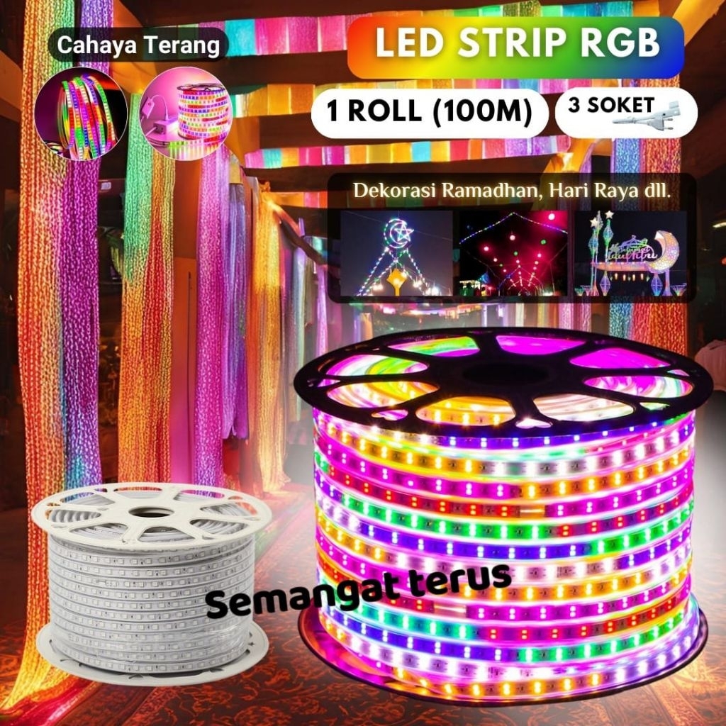 Jual 1 Roll 100m Lampu led strip Merah Putih 2835 5050 full 100m bonus ...