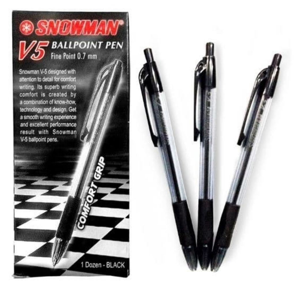 Jual Ballpoint / Pulpen Snowman V5 Hitam 1 Pak / 12 Pcs | Shopee Indonesia