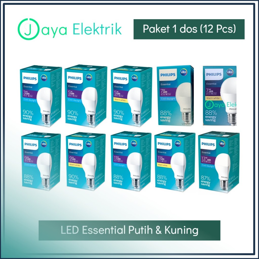 Jual [Paket 1 Dos] PHILIPS LED Essential 3W 5W 7W 9W 11W 13W 15W W Watt Putih Kuning Lampu ...
