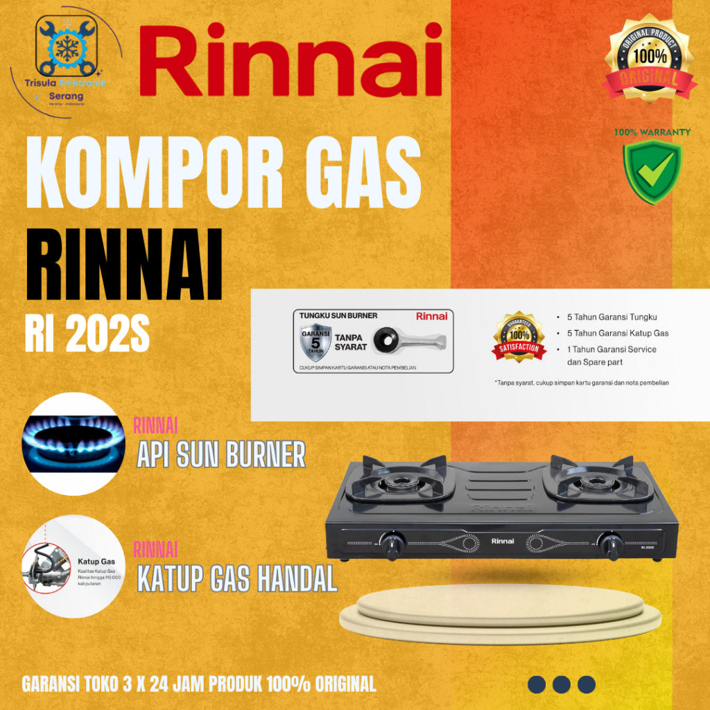 Jual Kompor Gas RINNAI RI 202 S / RI 202S 2 Tungku 100% GARANSI RESMI ...