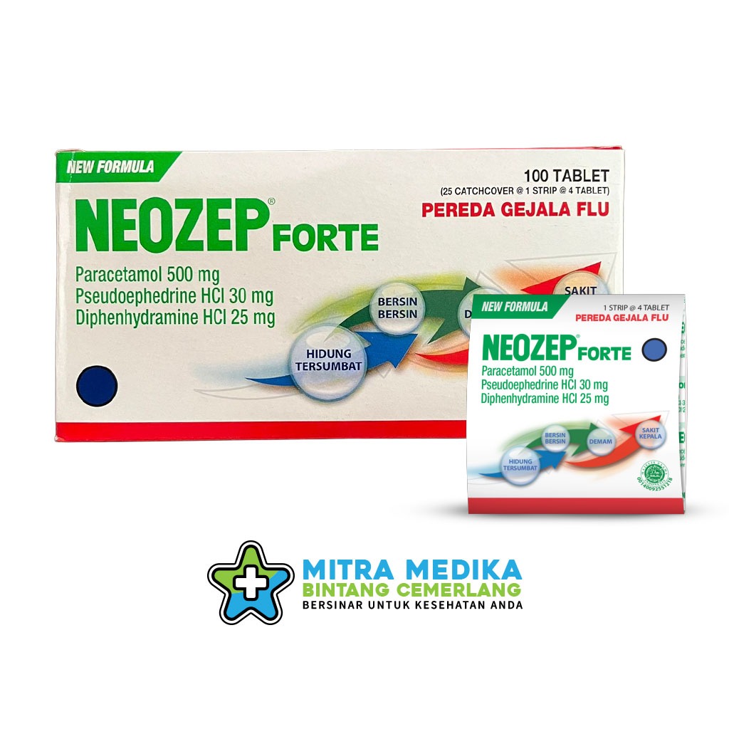 Jual NEOZEP FORTE STRIP OBAT TABLET PEREDA GEJALA FLU (1 KOTAK@25 STRIP ...