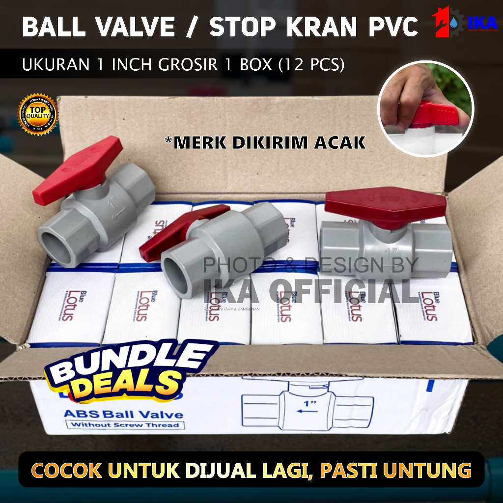 Jual Stop Kran Ball valve PVC Polos 1" Inch 12pcs (Grosir) / Stop Kran ...