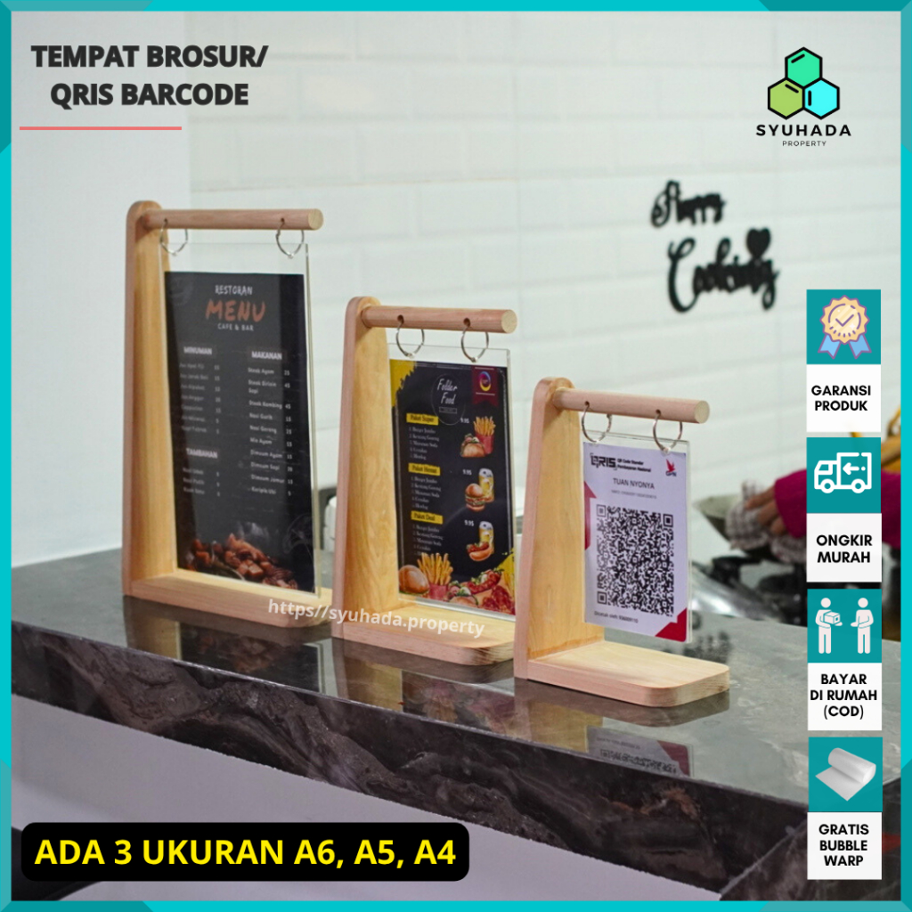 Jual Tempat Brosur Acrylic kayu A4 A5 A6/ Stand display Tent Holder ...