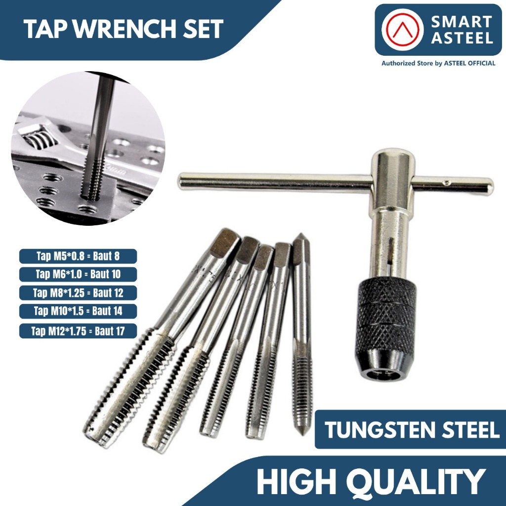 Jual ASTEEL Hand Tap Senai M5-M12 6 PCS Alat Metrik Pembuat Drat Ulir ...