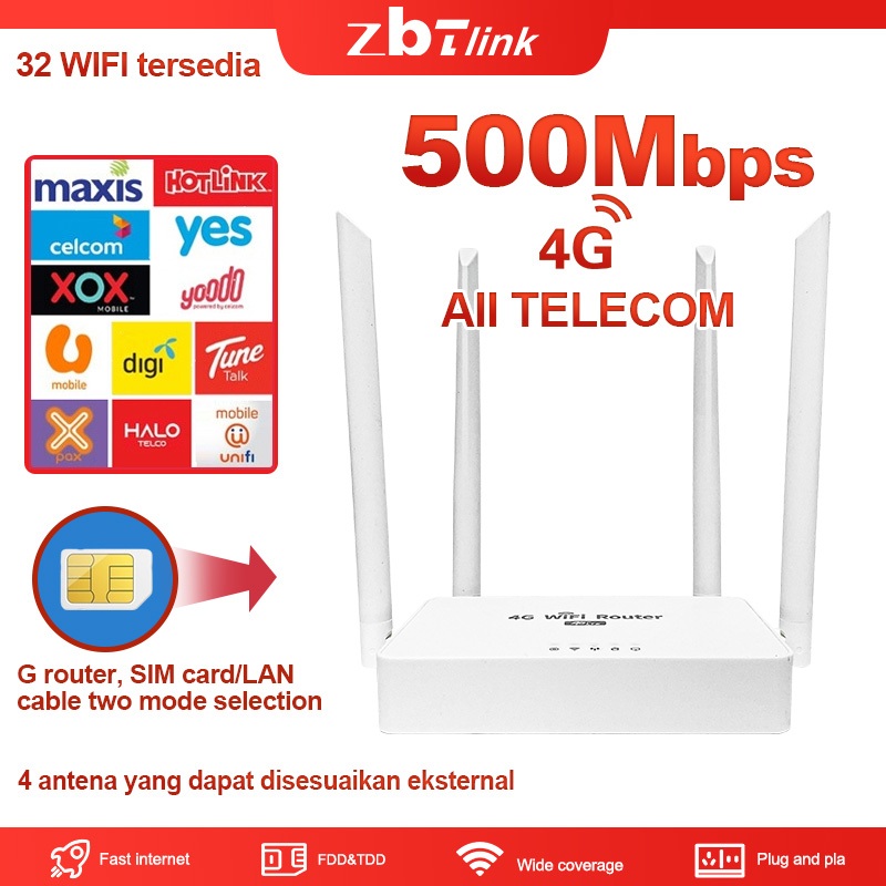 Jual ZBTlink Router 4G WiFi Nirkabel 500Mbps, Dual Band Support 30 ...