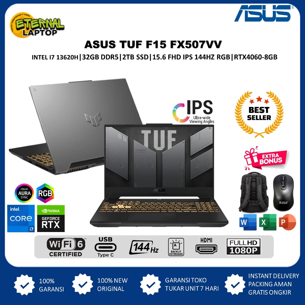 Jual LAPTOP GAMING ASUS TUF F15 FX507VV INTEL I7 13620H RTX4060 64GB ...