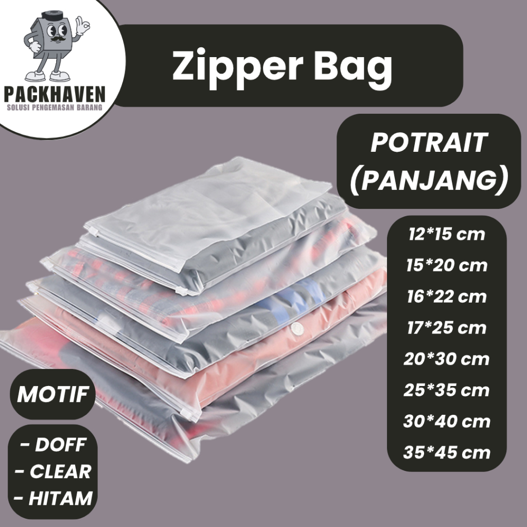 Jual [POTRAIT] Zipper Bag 1 PCS PackHaven Doff/Clear/Hitam Zipper Lock ...