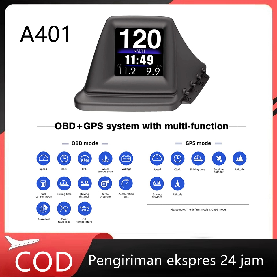Jual A401 Multi-fungsi HUD Head Up Display OBD + GPS Sistem Ganda Pengukur Cerdas Stopwatch ...