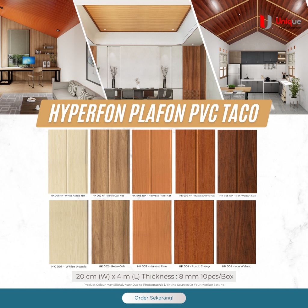 Jual Hyperfon Plafon PVC TACO Woodgrain (Serat Kayu) Doff Tebal 8mm ...