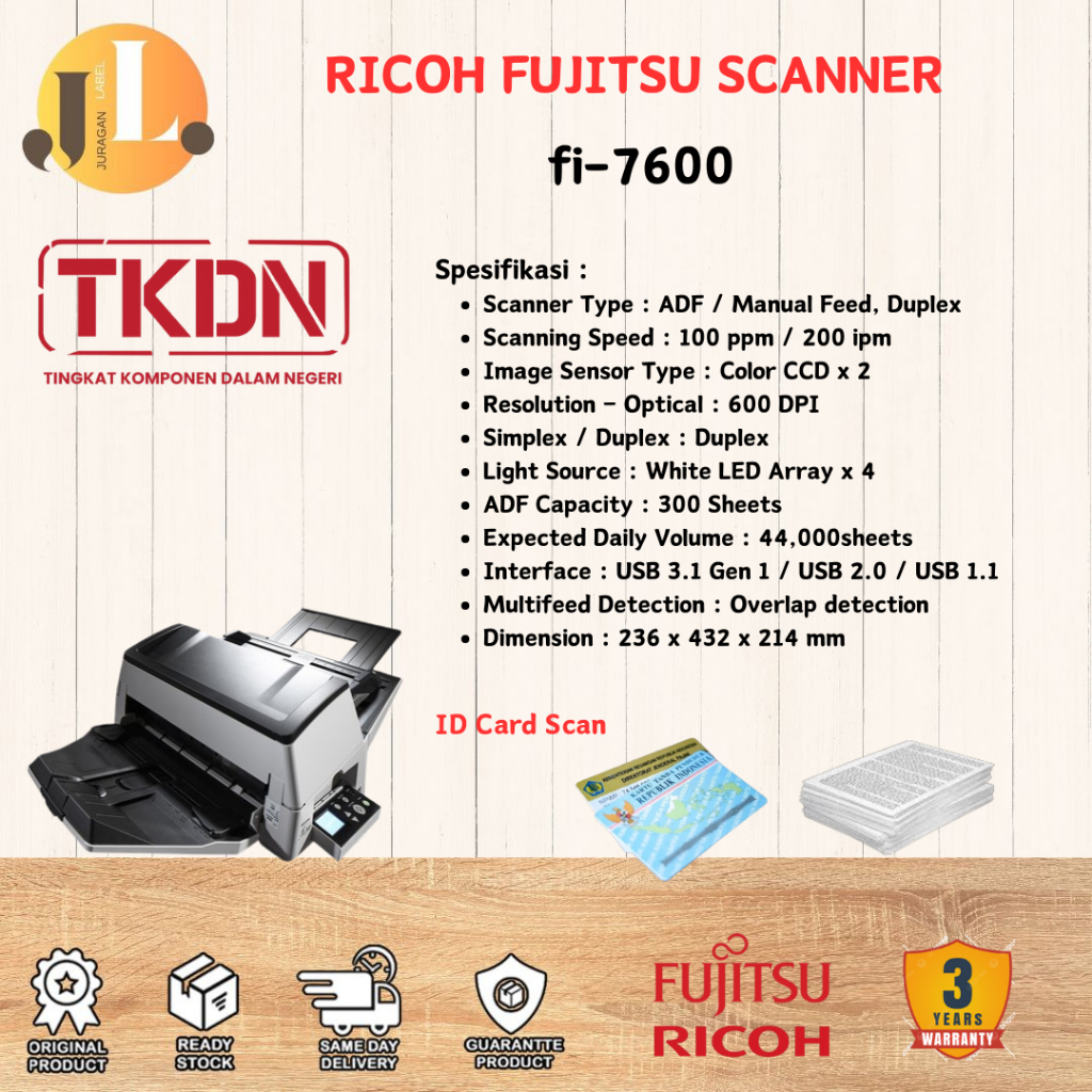 Jual Scanner Fujitsu fi-7600 A3 ADF Duplex 100ppm Ricoh fi7600 | Shopee ...