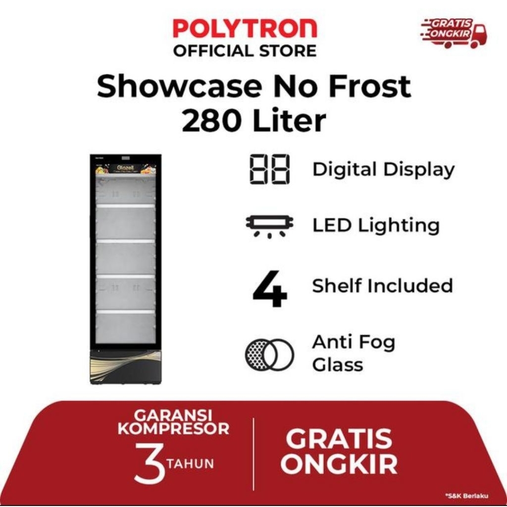 Jual POLYTRON SHOWCASE KULKAS PENDINGIN MINUMAN 280L DIGITAL LED ...