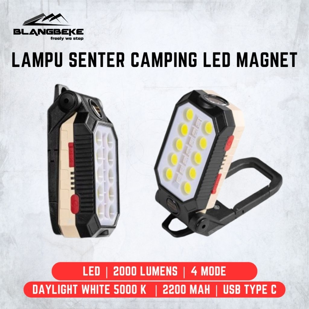 Jual Lampu Senter Camping LED Portable Magnet COB 2000 Lumens USB Type ...
