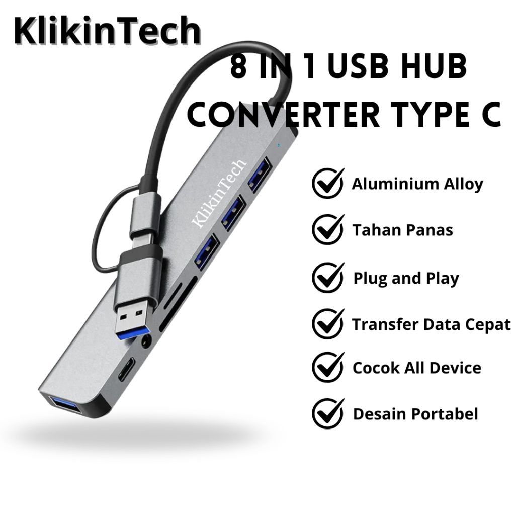 Jual Converter 8 in 1 Dual Connector Type C Hub Adapter Multi USB HUB ...