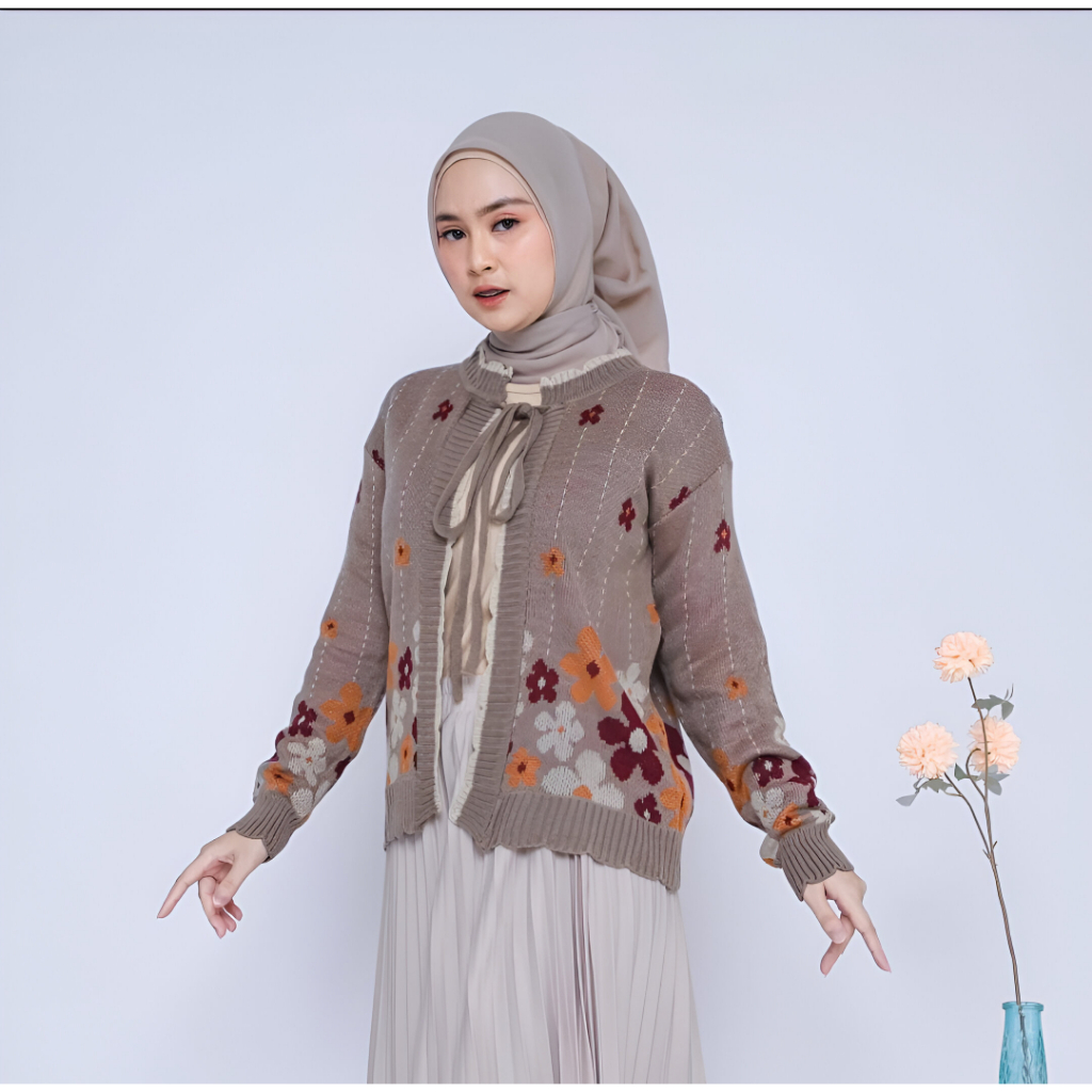 Jual Rima Flower Cardy Cardigan Rajut Motif Bunga Tali Serut Wanita | Shopee Indonesia