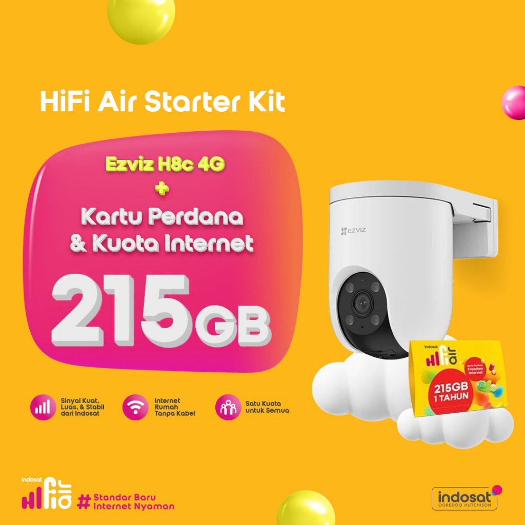 Jual Indosat HiFi Air Ezviz H8c 4G 2K Smart Home Pan & Tilt IP Camera CCTV Outdoor 215Gb ...