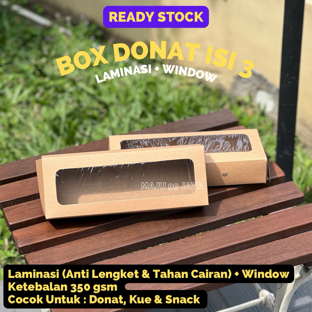 Jual [WINDOW] Box Donat Isi 3 Kraft Cokelat Laminasi Window Ukuran ...