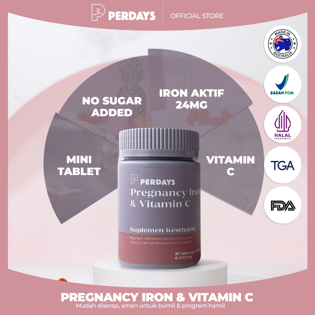 Jual Perdays Pregnancy Iron & Vitamin C 30 Tablet Halal BPOM TGA ｜Active Iron｜Bumil｜Anemia｜Rose ...