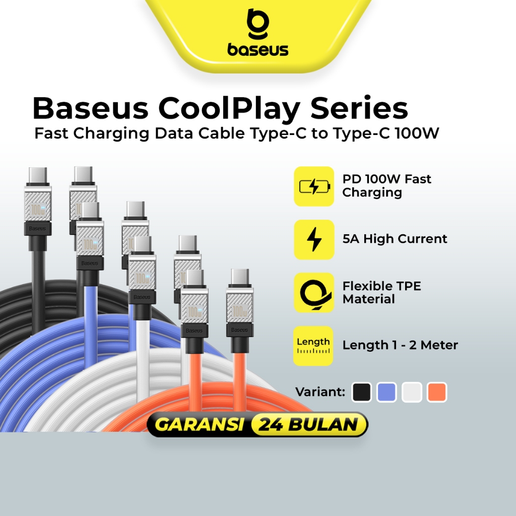 Jual Baseus CoolPlay Series Fast Charging Cable Type-C to Type-C 100W | Shopee Indonesia
