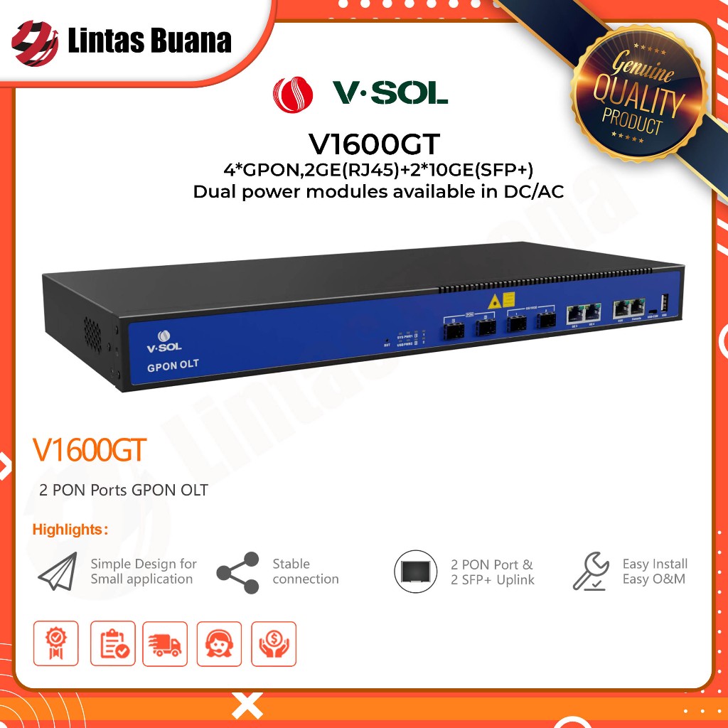 Jual Vsol GPON OLT V1600GT 2 PON GPON, Layer 3, 2*GE(SFP) & 2 SFP ...