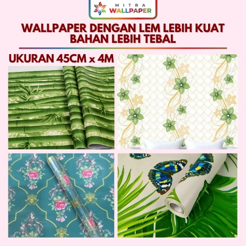 Jual Walpaper Dinding Kamar Tidur Warna Hijau Wallpaper Sticker Dinding Motif Garis Salur Daun ...