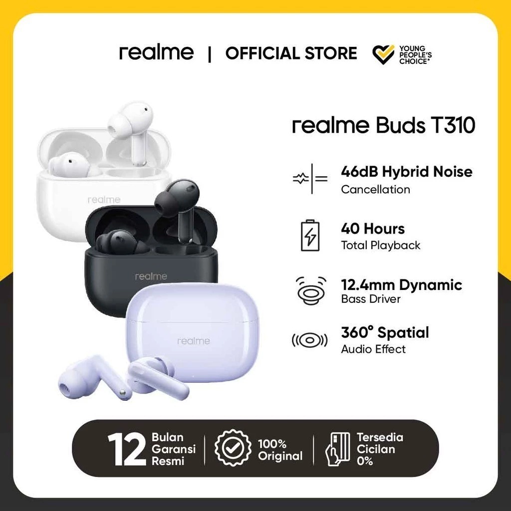 Jual realme Buds T310 Noise Cancellation 46dB Hybrid |12.4mm Dynamic ...