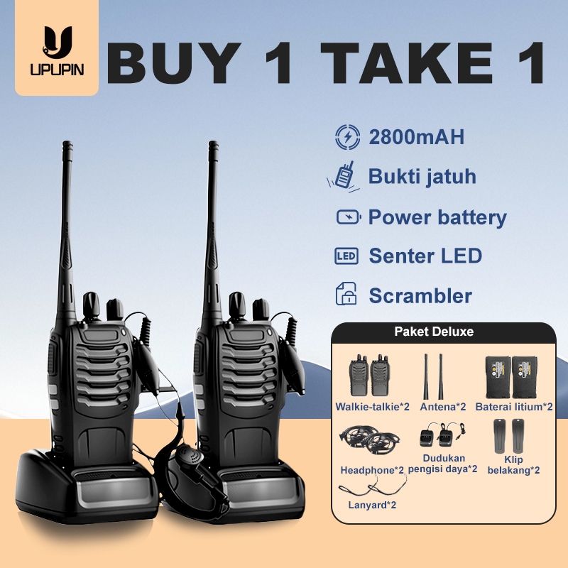 Jual Upupin Ht Mini Jarak Jauh 2 Units Walkie Talkie 10km(Max) 2800mAH HT Wlan UHF520MHz Handy ...