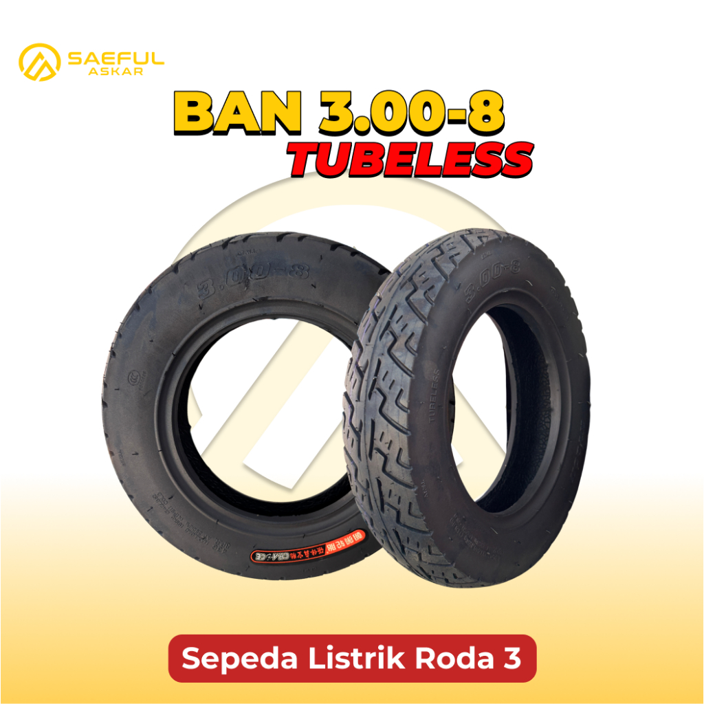 Jual Ban Luar 3.00 - 8 Tubeless Roda Tiga Listrik Sepeda Roda 3 Listrik ...
