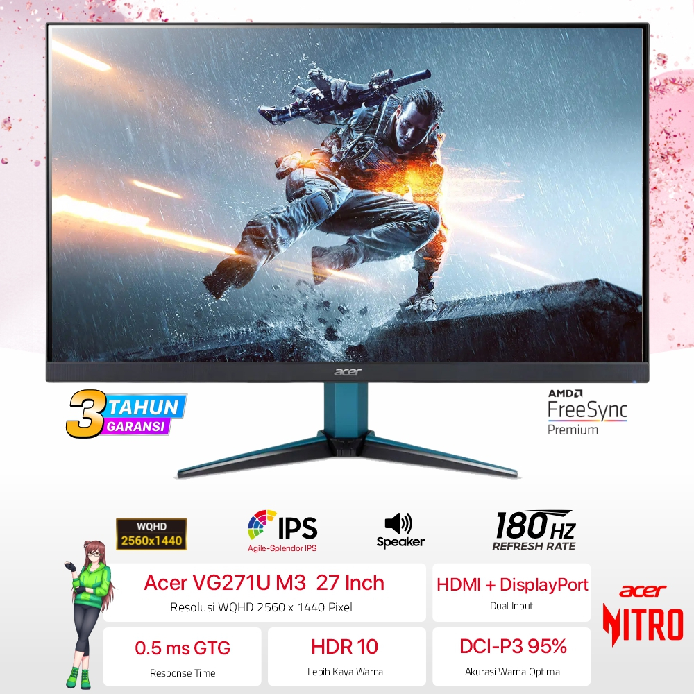 Jual Monitor 2K Acer Nitro 27" VG271U M3 QHD IPS 180Hz 95% DCI-P3 0.5ms ...