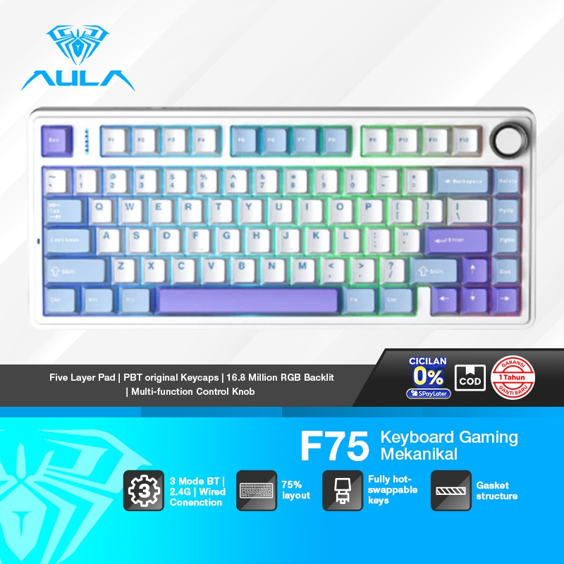 Jual AULA Mechanical Keyboard Gaming - 75% Gaming Layout Wireless & Wired Star Vector Switch RGB ...