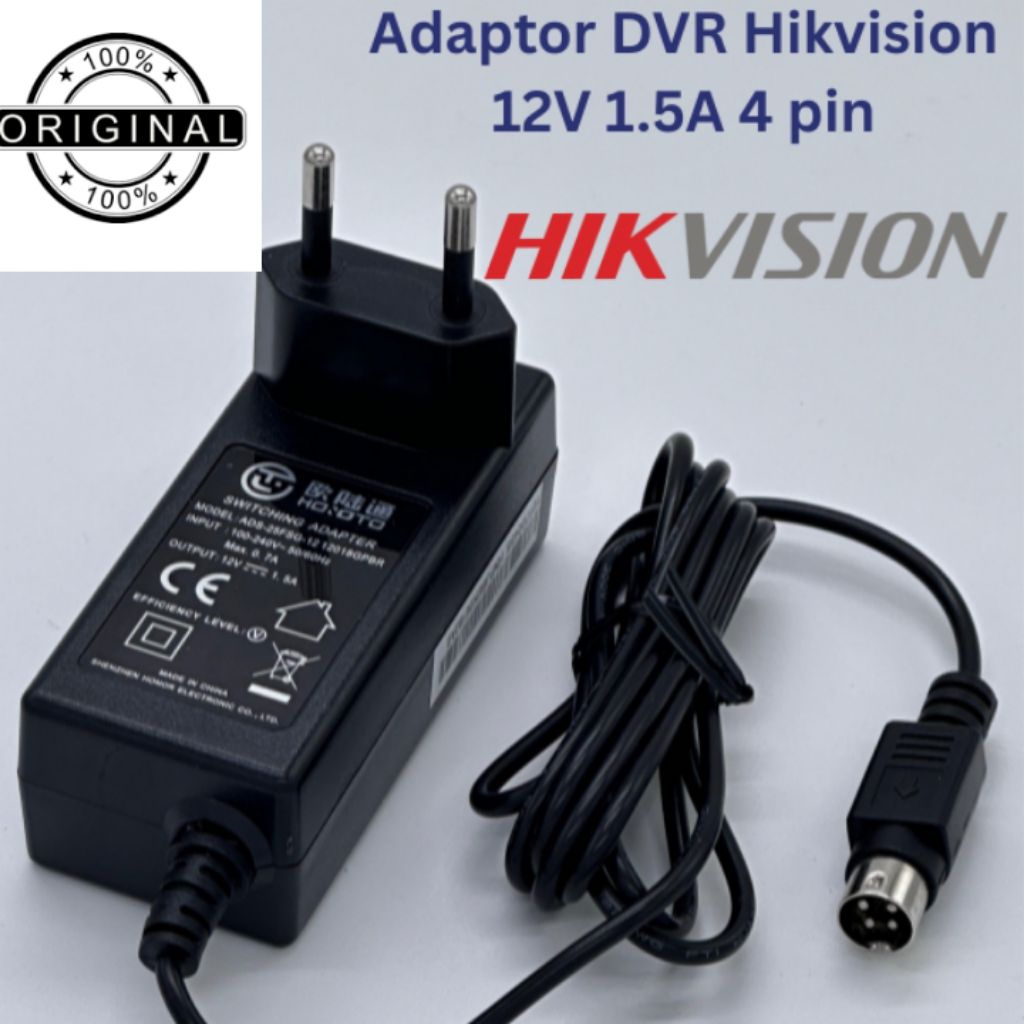 Jual Adaptor DVR Hikvision 4pin 12volt -1,5Amper original | Shopee ...