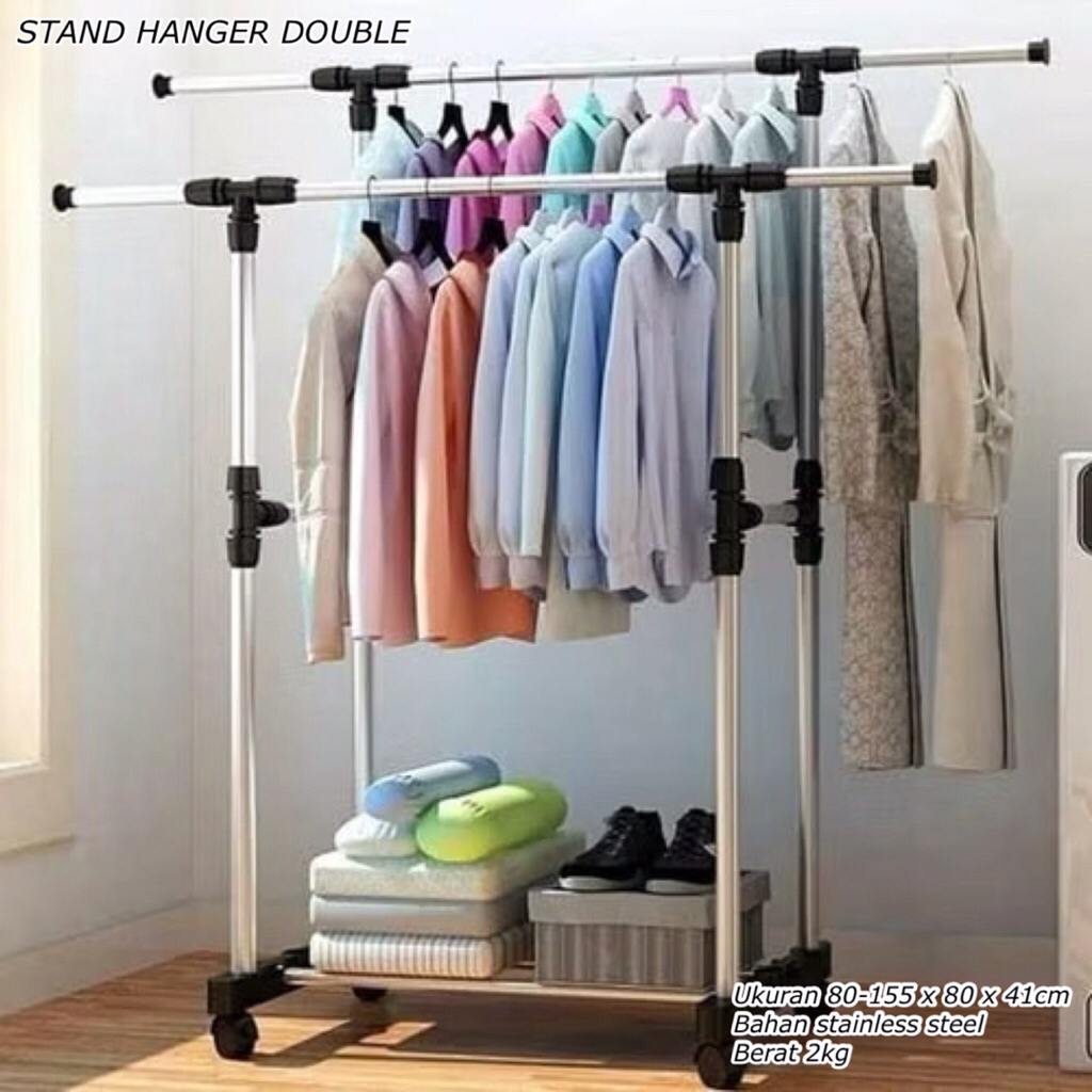 Jual [FM] STAND HANGER DOUBLE || RAK PAKAIAN GANTUNG || JEMURAN BAJU 4 ...