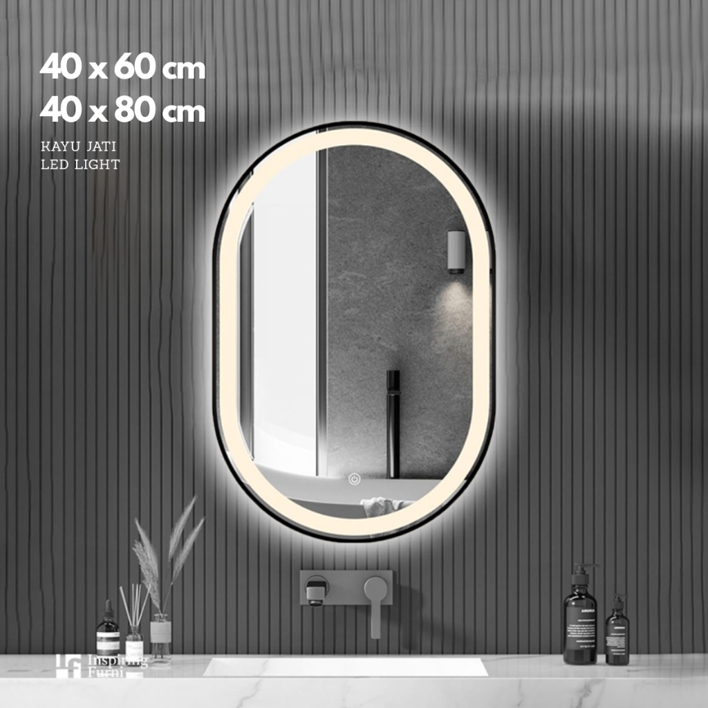Jual Cermin LED Kapsul Bevel 40x60 Touchscreen Gantung Dinding Kamar ...