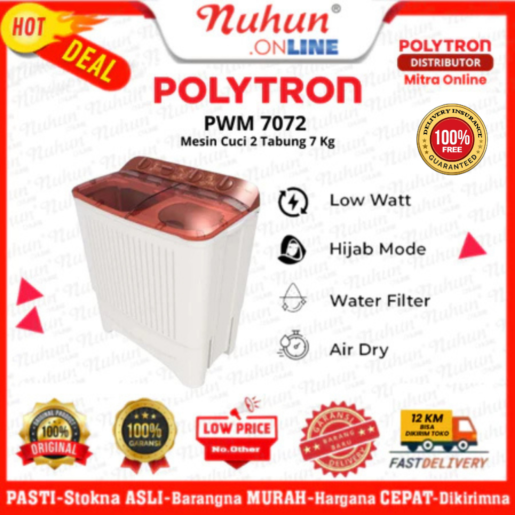 Jual Polytron Mesin Cuci 2 Tabung 7 KG PWM 7072 Twin Tube Original ...