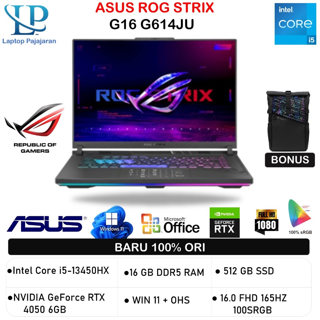 Jual ASUS ROG STRIX G16 G614JU I5 13450HX RTX4050 6GB/ 16GB 512GB W11 ...