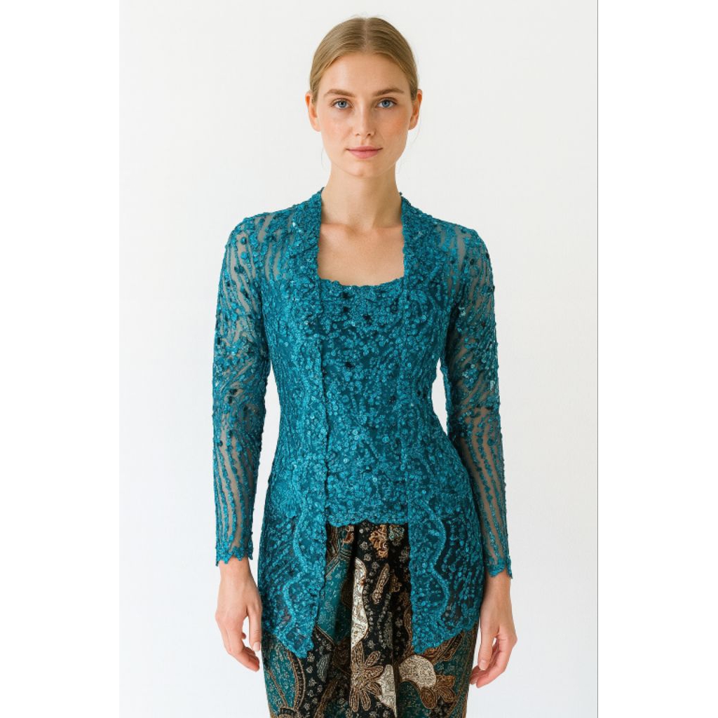 Jual Kebaya Modern Wisuda Warna Emerald Blue Lengan Panjang 225 ...