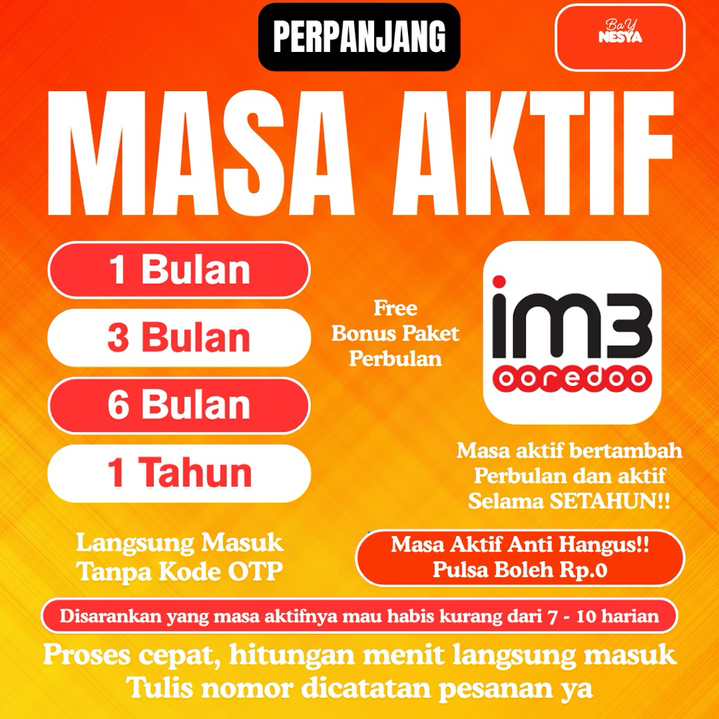 Jual Dikirim ceppat!! perpanjang masa aktif indosat m3~im3 1tahun ...
