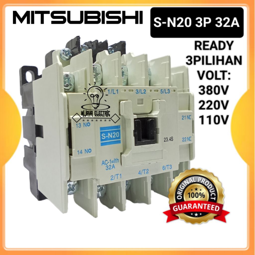 Jual Contactor Mitsubishi S-N20 SN-20 110vac 3phase 32amper Kontaktor Sn20 110v 3p 32a ...