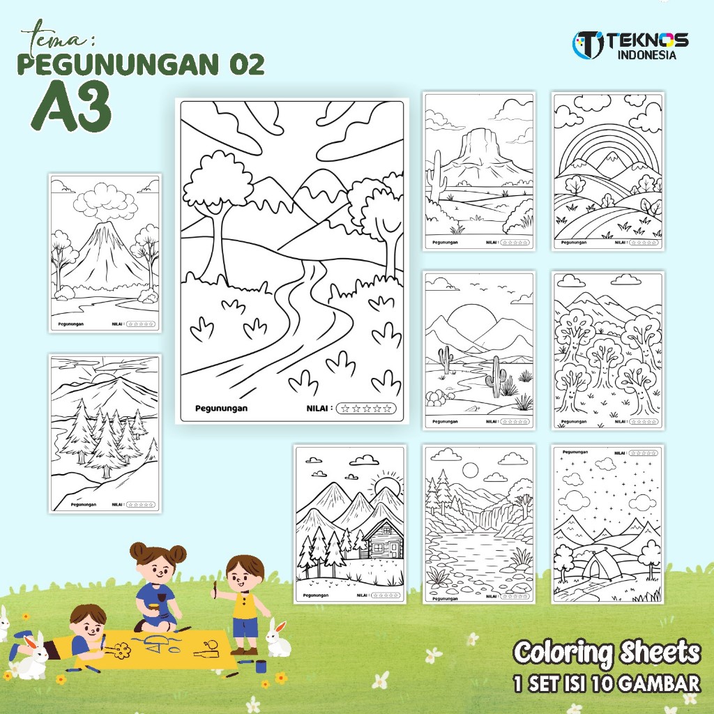Jual KERTAS GAMBAR UNTUK ANAK - LEMBAR MEWARNAI TEMA PEGUNUNGAN ...