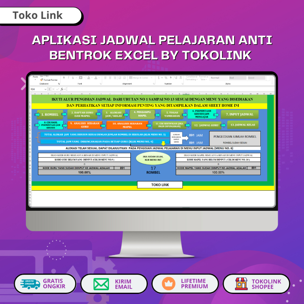Jual Aplikasi Jadwal Pelajaran Anti Bentrok Excel By TokoLink Mudah ...