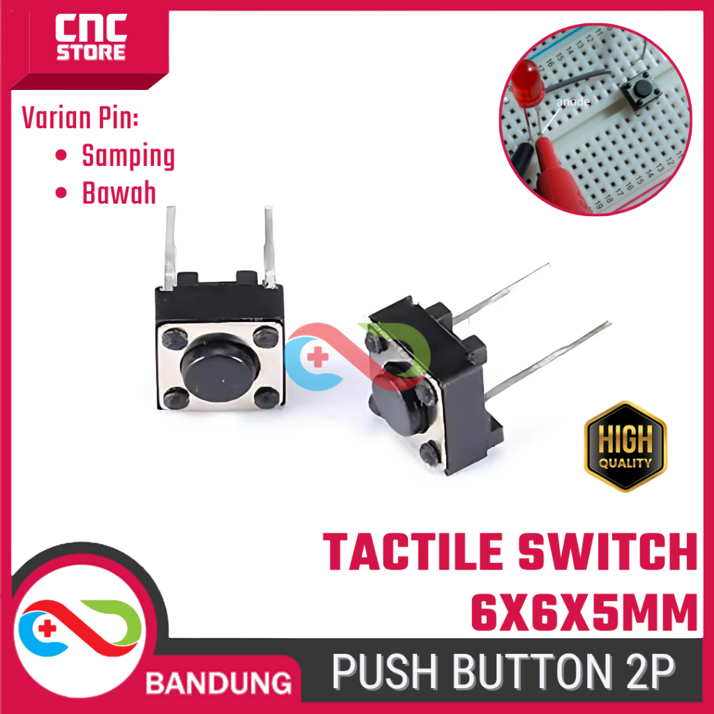 Jual Tactile Switch Push Button 6x6x5mm – 2 Pin Momentary Push-On untuk ...
