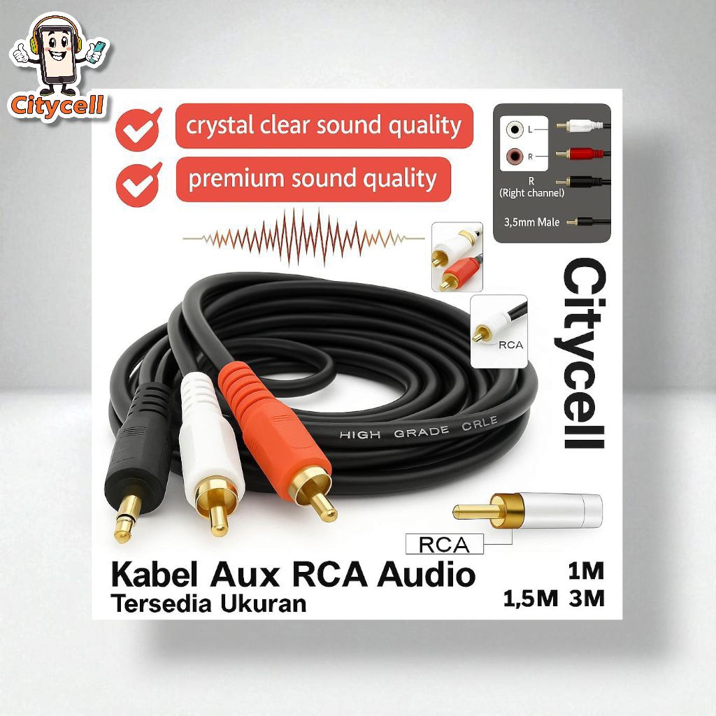 Jual Kabel AUX RCA Jack 3.5mm RCA 1.5 Meter untuk TV Speaker Sound ...