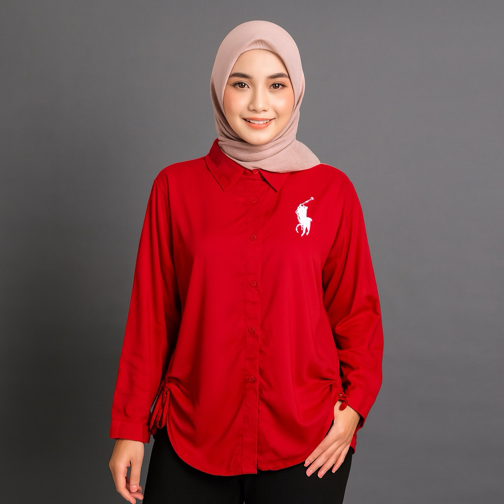 Jual KEMEJA KATUN WANITA / KEMEJA MERAH WANITA / KEMEJA PANJANG WANITA ...