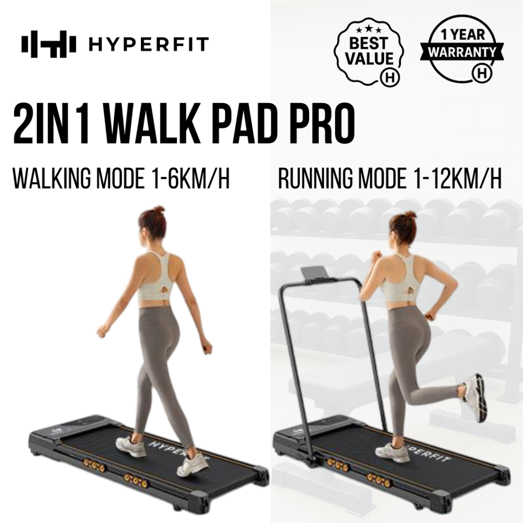 Jual HYPERFIT Walk Pad Pro 2in1 – Treadmill Lipat Jalan & Lari dengan ...