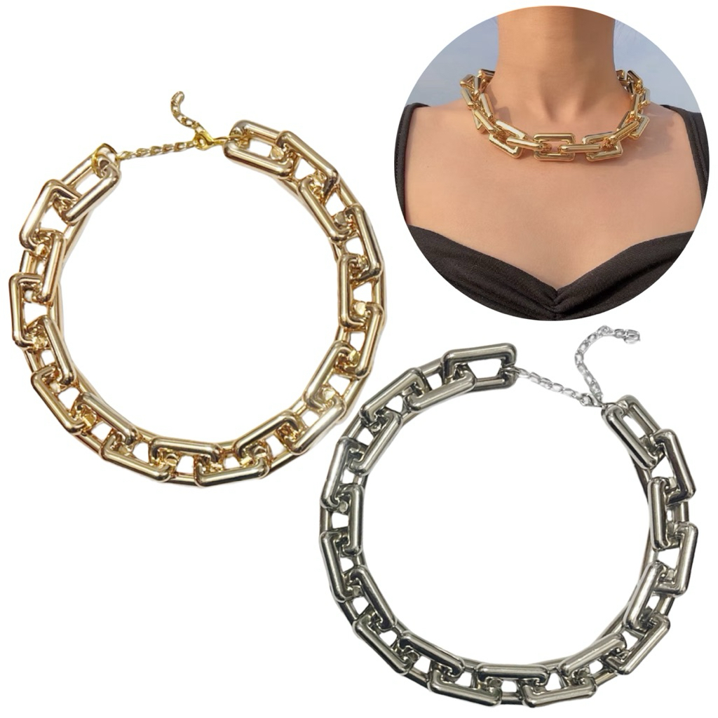 Jual Kalung Choker Rantai Besar Kotak Retro Tebal Big Bold Retro Square ...