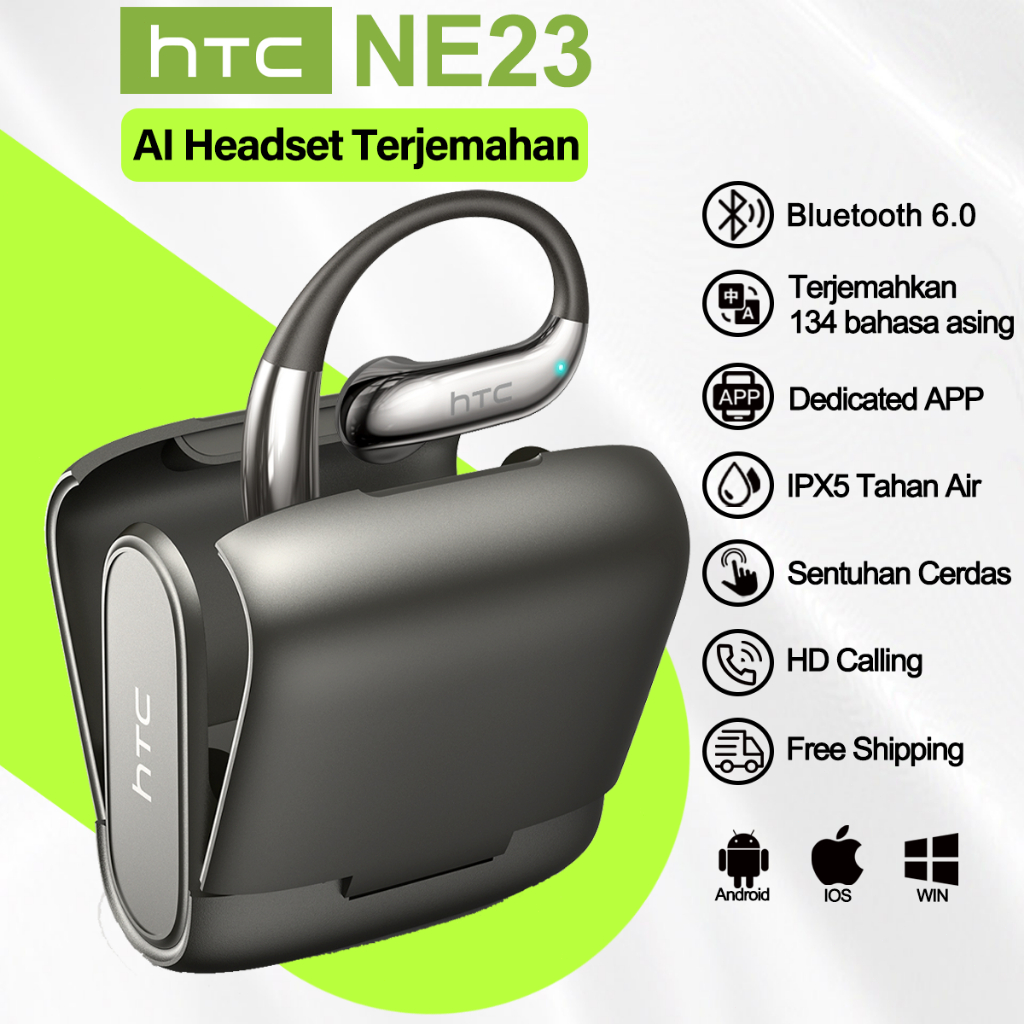 Jual HTC NE23 Wireless Bluetooth Headset V6.0 Headset terjemahan AI OWS TWS Open Ear earphone ...