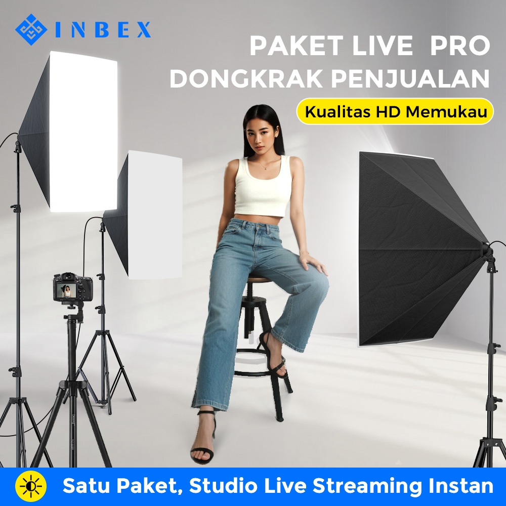 Jual INBEX Softbox Lighting Kit 3 Warna Kontent Kreator Live Streaming ...
