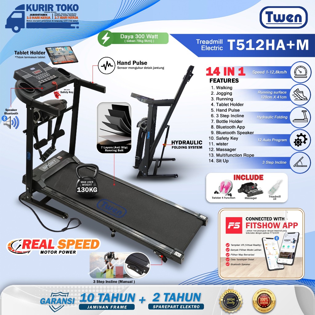 Jual TWEN T512HA +M Treadmill Listrik Treadmill Portable Treadmill ...