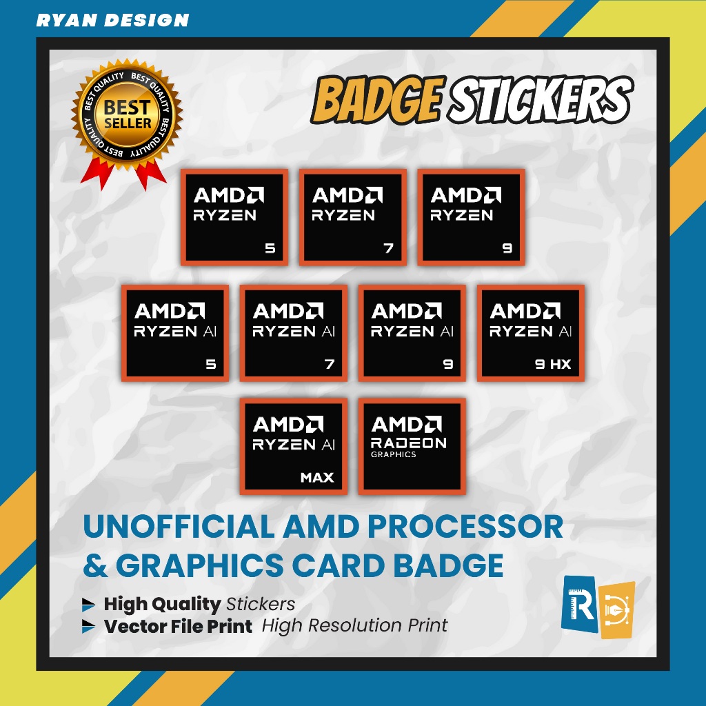 Jual Sticker Logo AMD Ryzen 5 7 9 Ryzen AI 5 7 9 MAX Sticker AMD Radeon ...