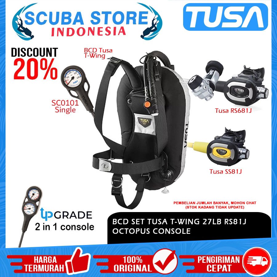 Jual Paket BCD Set Package Tusa T-Wing Regulator RS681J Diaphragm Balance Pressure Gauge Console ...